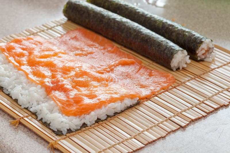 The Process of Sushi Making at Kitchen. Stock Image - Image of chef ...