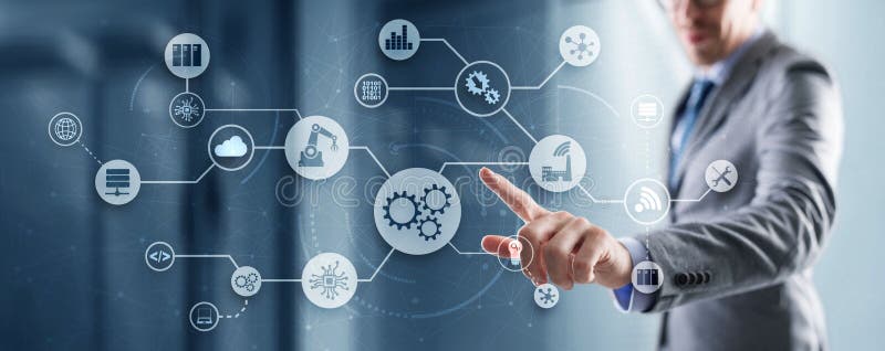 Process Technology Automation. Gear Mechanism and Circuit Board on ...