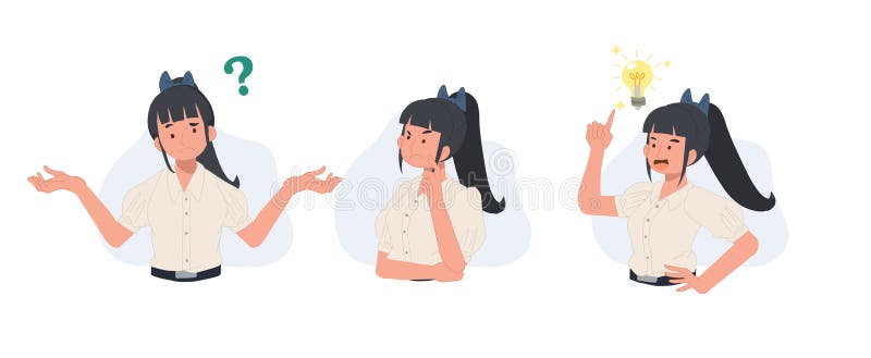 Process of Thinking, Solving the Problems Concept. Thai Student Girl ...