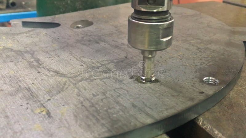 The Process of Threading in Metal on a Drilling Machine. Stock Video ...