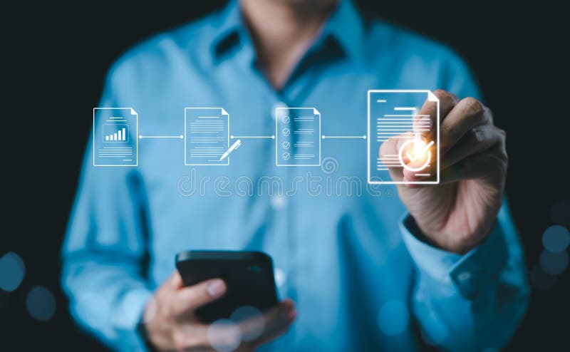 Process To Quality Assurance and Document Control Workflow. Businessman ...