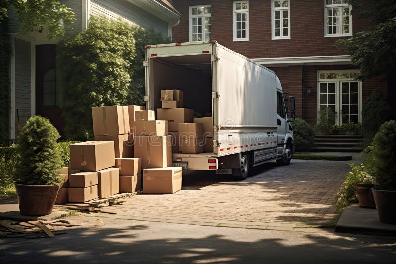 Moving. Few Cardboard Boxes with Things are Stacked Near the Entrance ...