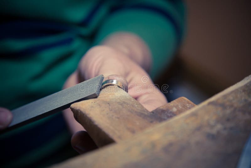 Goldsmith Working on Wedding Ring Stock Image - Image of industry ...