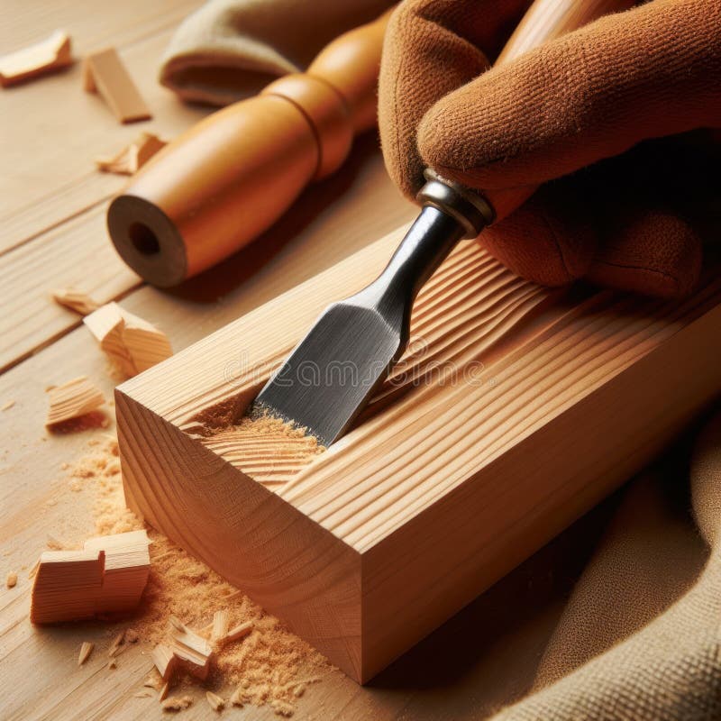 The Process of Working with a Chisel on Wood. Stock Photo - Image of ...