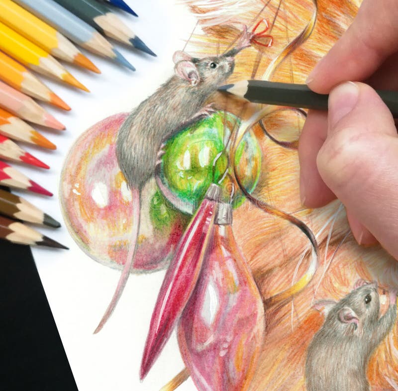 The Process of Working on a Drawing. Drawing with Mouse Stock Photo ...