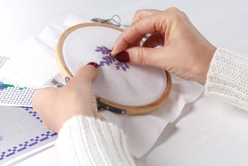 The Process of Working on a Piece of Embroidery, Close-up Stock Image ...