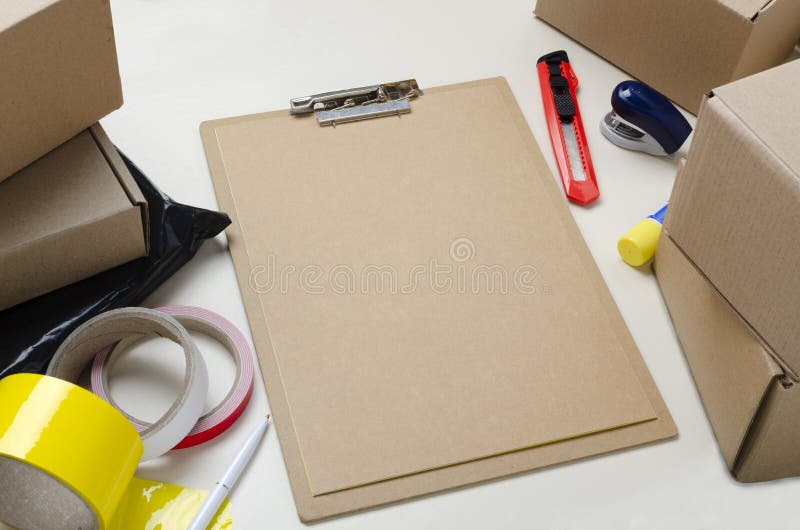 Process of Wrapping Parcels.Delivery Workplace Stock Photo - Image of ...