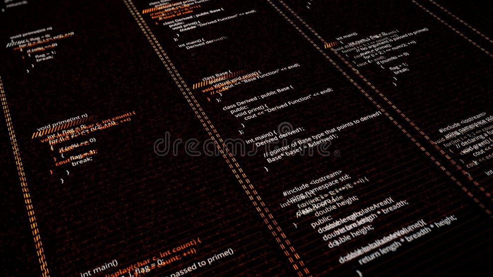 Process of Writing Source Code. Animation. Virtual Field of Software ...