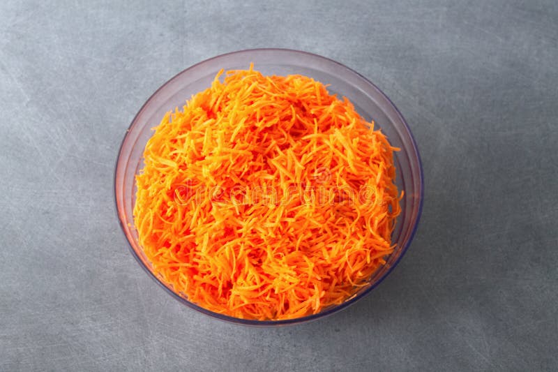Processed Carrots in a Glass Dish on a Worktop in the Kitchen Stock ...