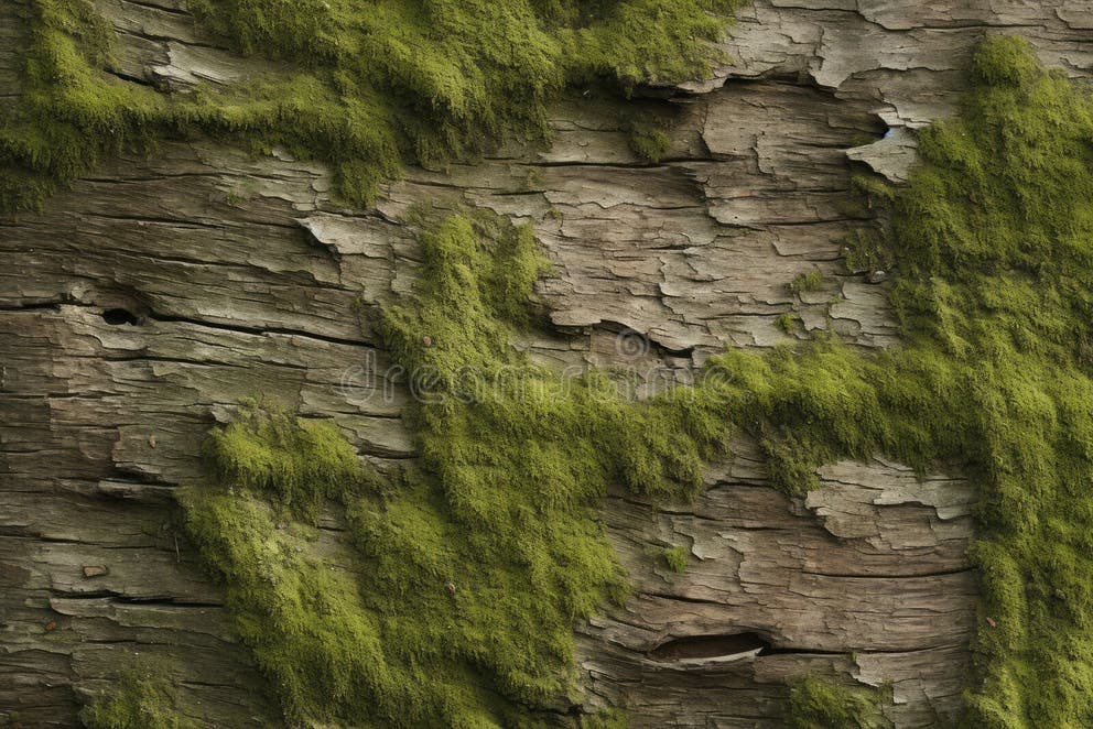 Processed Collage of Moss on Tree Bark Surface Texture. Background for ...
