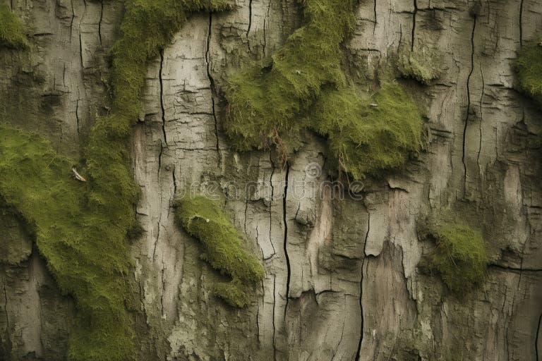 Processed Collage of Moss on Tree Bark Surface Texture. Background for ...