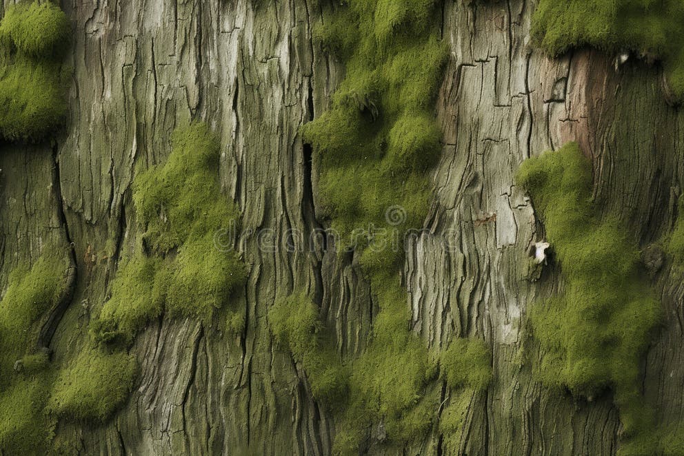 Processed Collage of Moss on Tree Bark Surface Texture. Background for ...