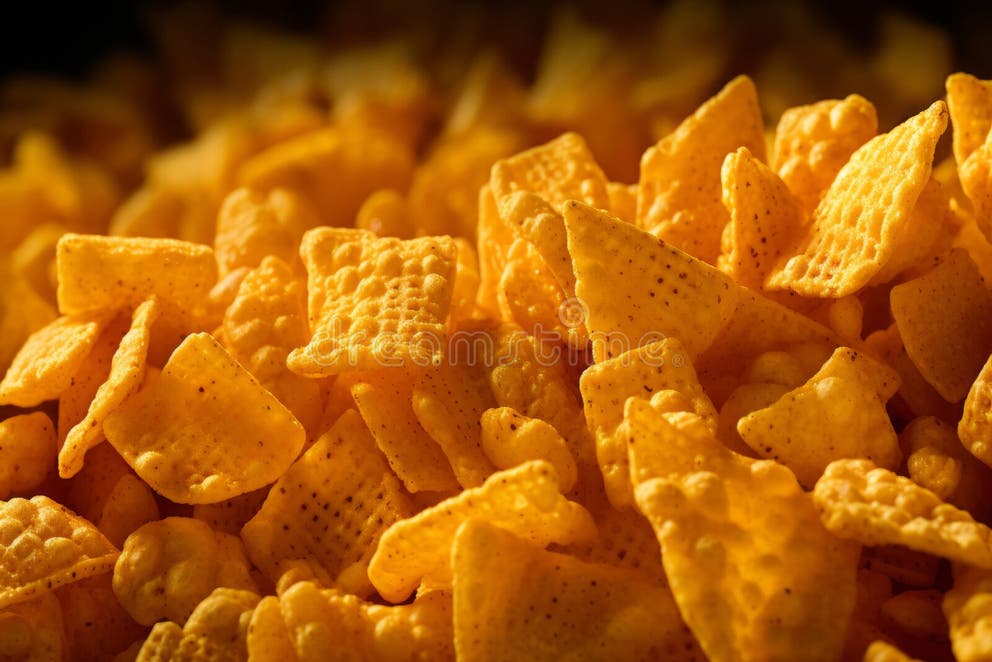 Processed Collage of Orange Snack Chips Macro Photo. Background for ...