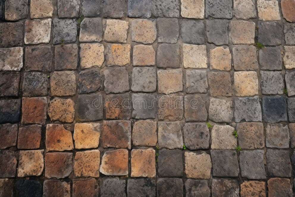 Processed Collage of Pavement Cobble Stones Surface Texture. Background ...