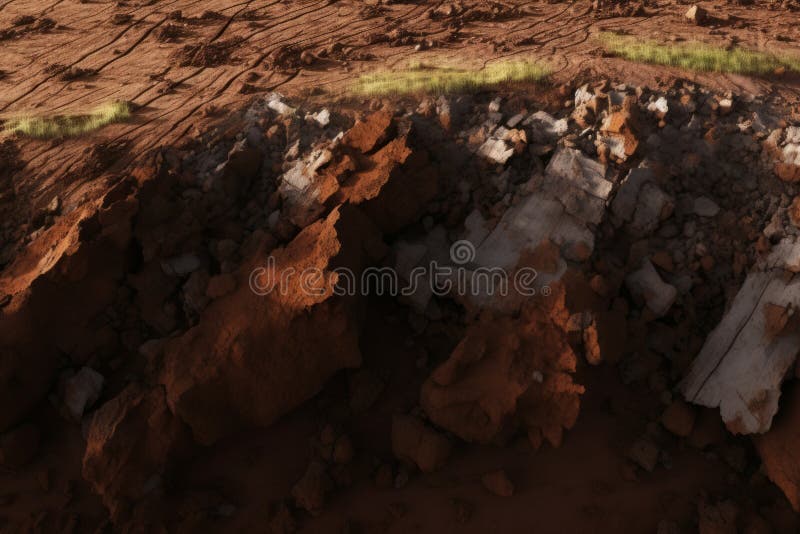 Processed Collage of Red Soil Ground Surface Texture. Background for ...