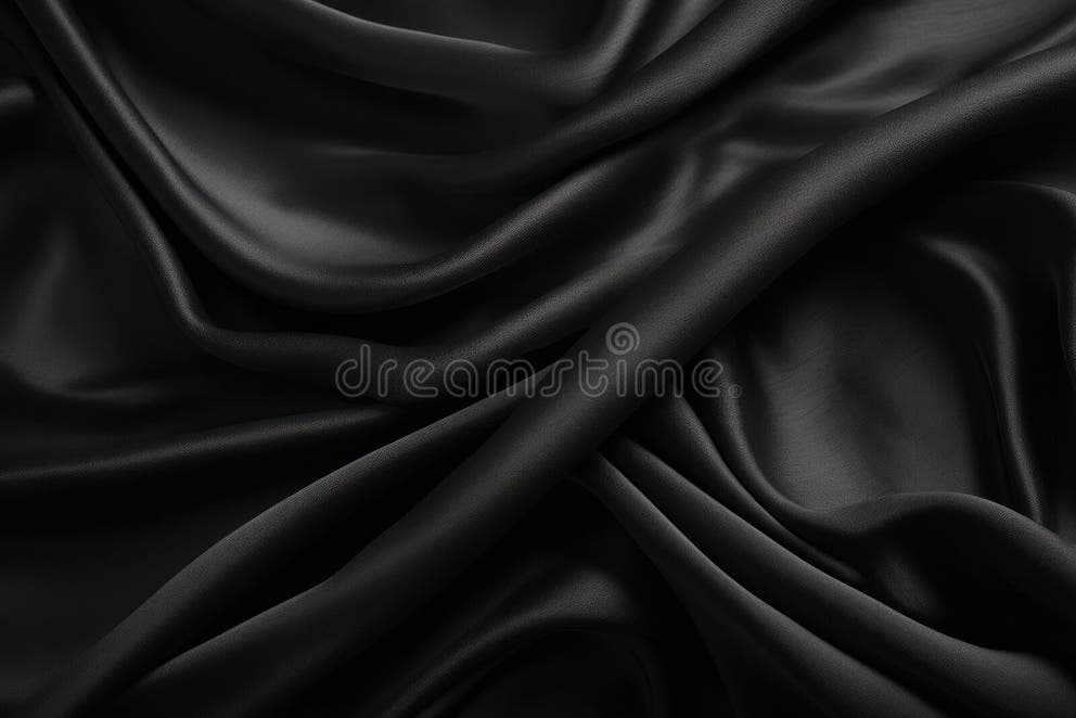Processed Collage of Smooth Elegant Wavy Deep Black Silk Cloth Fabric ...