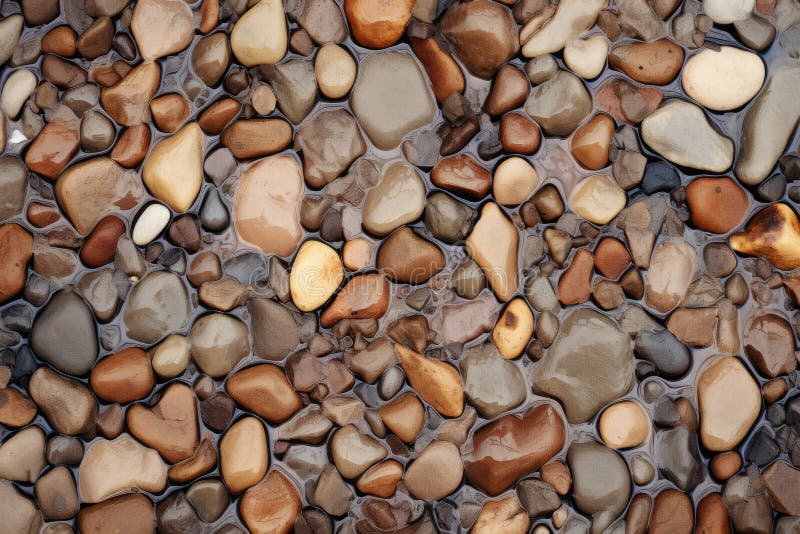 Processed Collage of Wet Pebble Stones on Asphalt Texture. Background ...