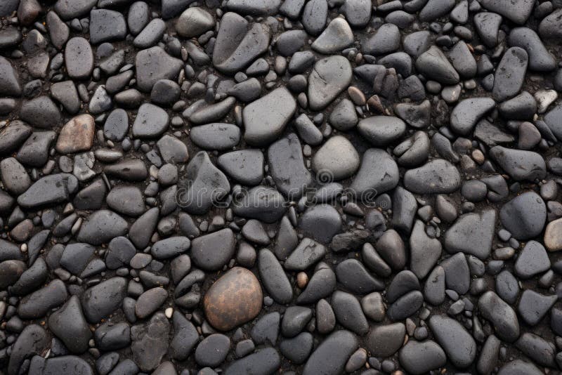 Processed Collage of Wet Pebble Stones on Asphalt Texture. Background ...