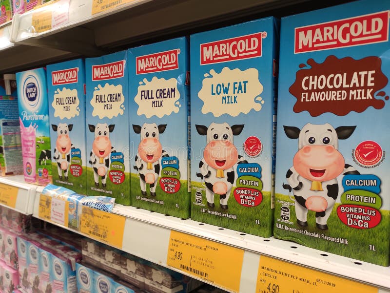 Processed and Fresh Milk Packed in the Paper Box and Displayed on the ...