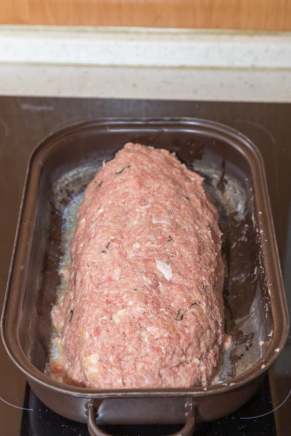 Processed Minced Meat for Meatloaf. Meat in a Baking Dish Stock Image ...