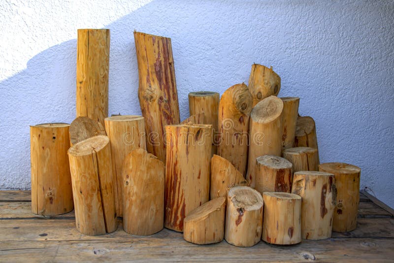 Processed Round Wooden Tree Trunks of Different Sizes Closeup Stock ...