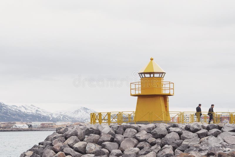 Yellow Lighthouse in Iceland Editorial Stock Photo - Image of iceland ...