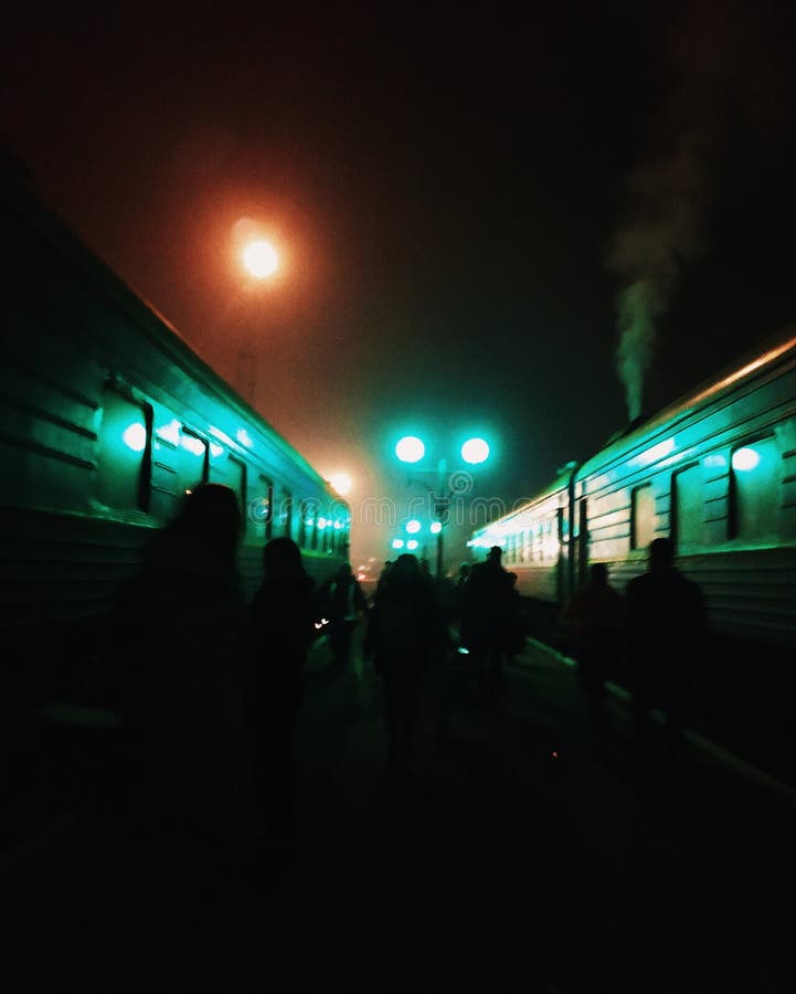 Railway Station in the Night Stock Image - Image of night, railway ...