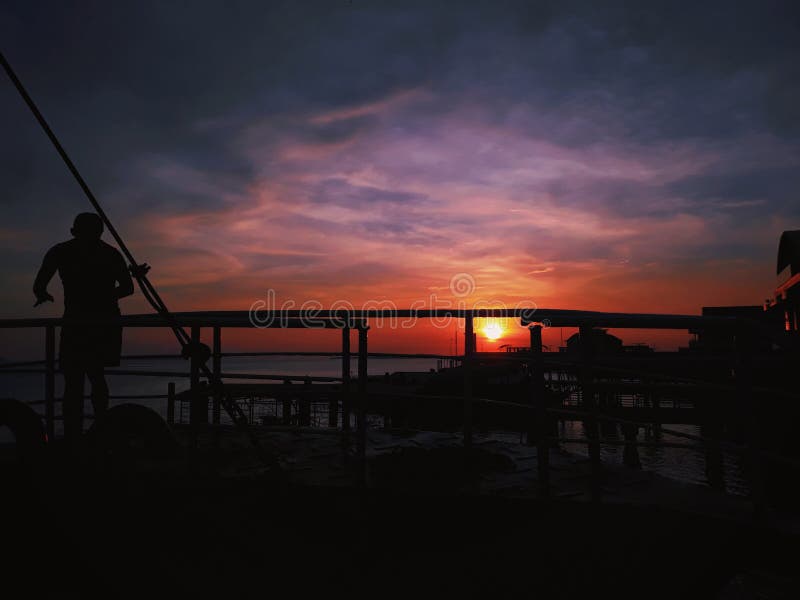 Sunset at the harbour stock image. Image of dusk, morning - 179249281