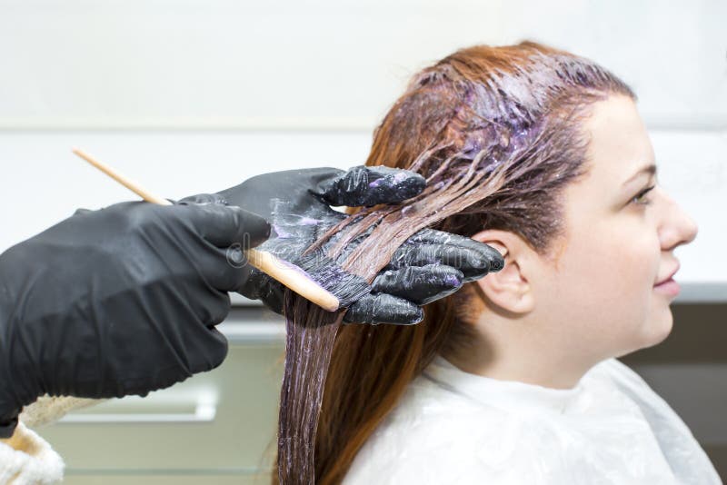 Processes coloring hair stock photo. Image of girl, brunette - 84893346