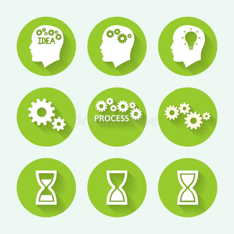 Processes Green Icon Set, Flat Design. Vector Illustration. Stock ...