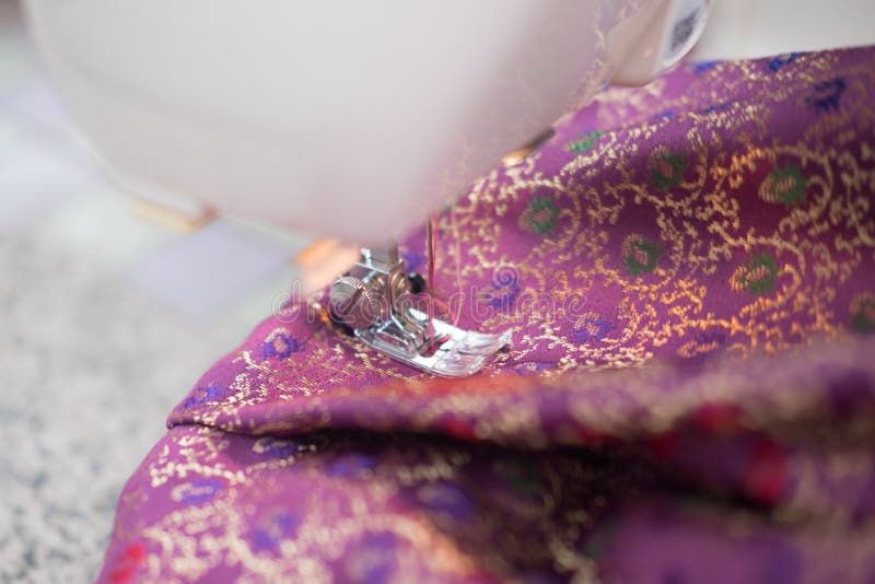 Processes of Sewing Silk on the Sewing Machine Stock Photo - Image of ...