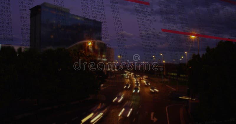Processing Data Animation Overlay on City Traffic at Night, Lights ...