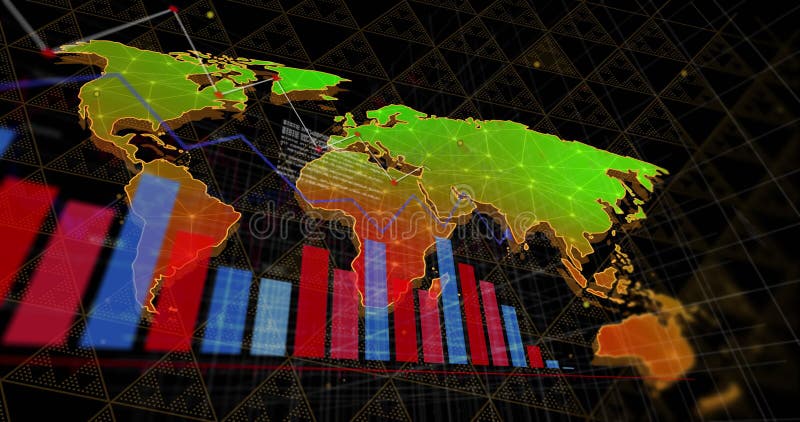Processing Data with Bar Graphs on World Map Animation Stock Footage - Video of mapping ...