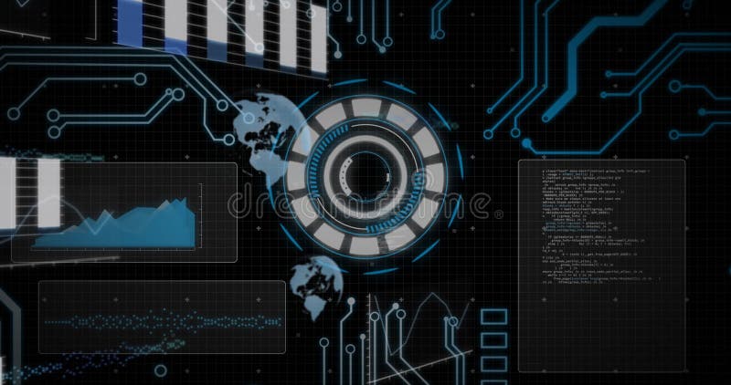 Processing Data with Futuristic Graphs and World Map Over Digital Interface Animation Stock ...