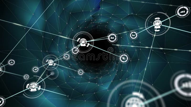 Processing Data in Network Animation Over Geometric Background, Digital Concept Stock Video ...