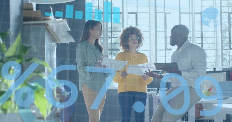 Processing Data Over Diverse Casual Business Colleagues Discussing ...