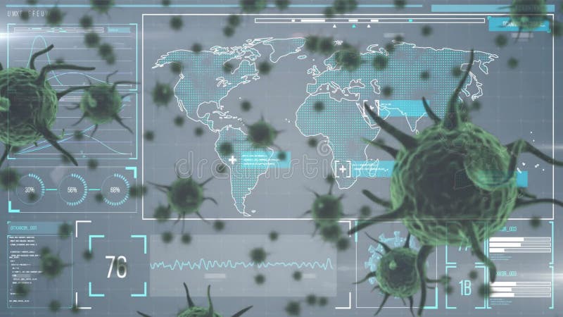 Processing Data, Virus Cells and World Map Animation Stock Footage ...