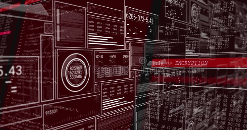 Processing Digital Encryption Data with Complex Codes and Graphs in Red Tones Stock Footage ...