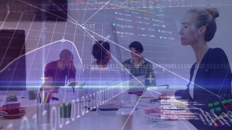 Processing Financial Data Animation, Diverse Team in Business Meeting ...