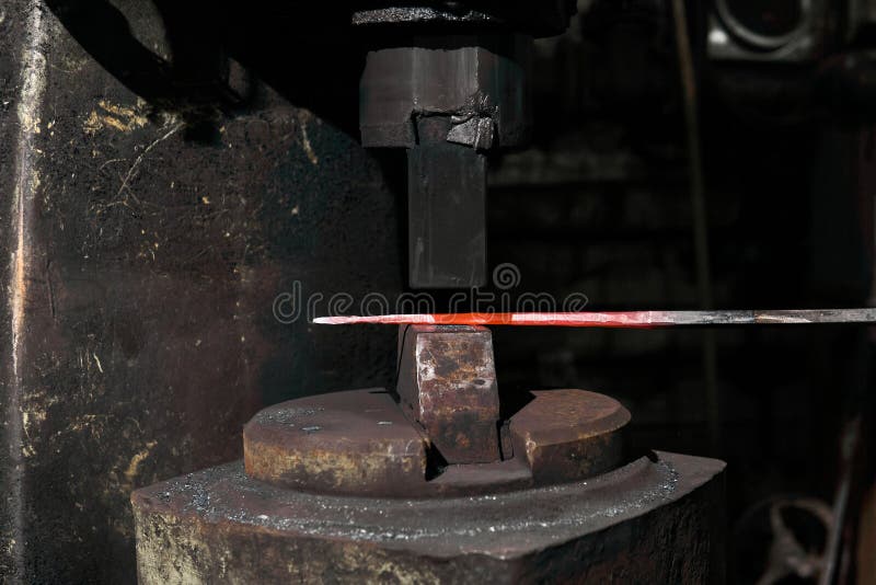 Processing of a Hot Workpiece with a Power Forge Hammer, Close-up Stock ...