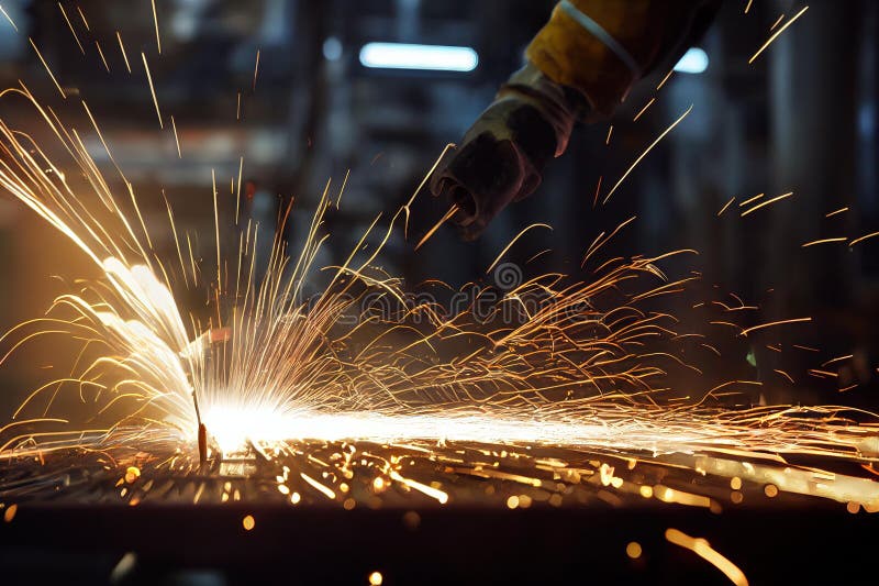 Processing of Joining Seam on Steel Sheet by Welding Process. Stock ...