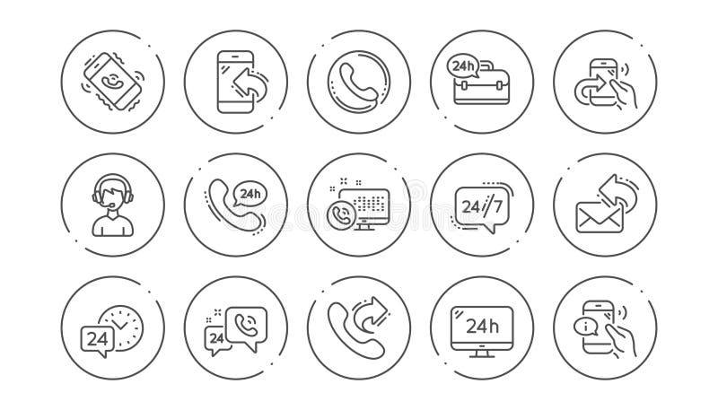 Processing Line Icons. Call Center, Support and Chat Message. Linear ...