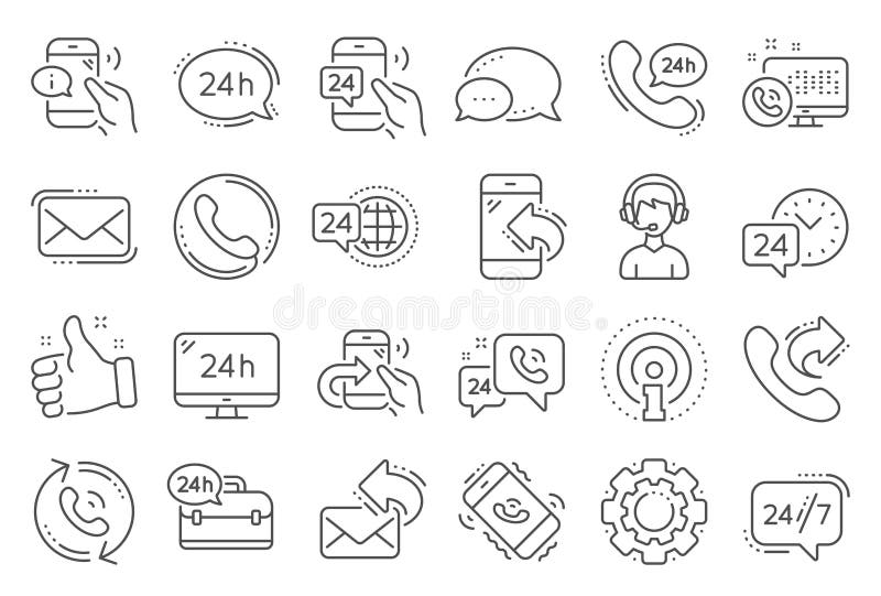 Processing Line Icons. Set of Callback, Support and Chat Message ...