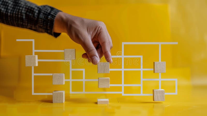 Processing Management Visualized with Hand Placing Wooden Blocks ...