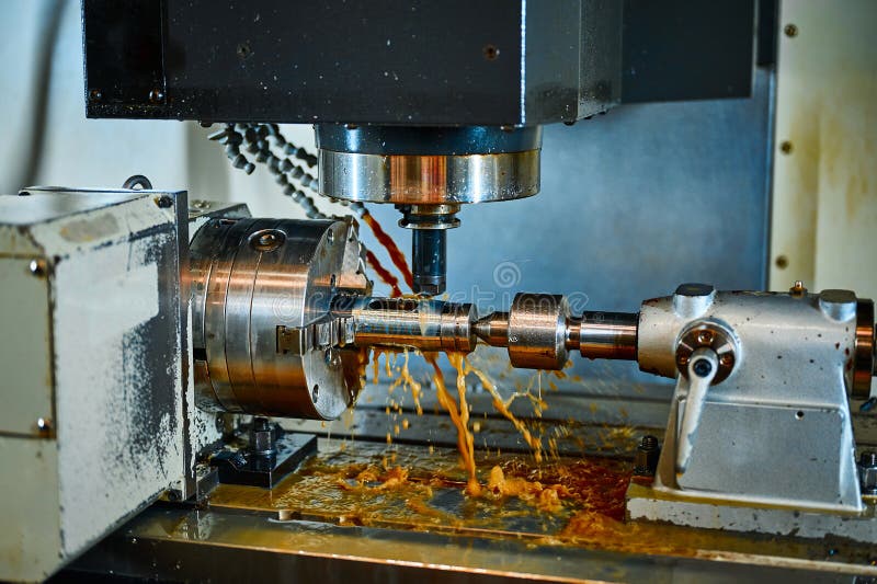 Lathe Machine Tool Operates with Metal Part in Workshop Stock Photo ...