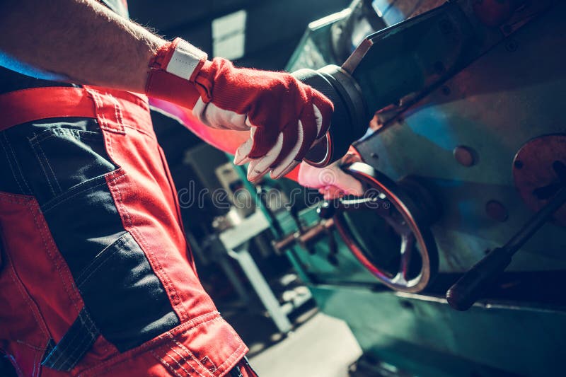 Processing Metal Piece Using Powerful Lathe Machine Stock Image - Image ...