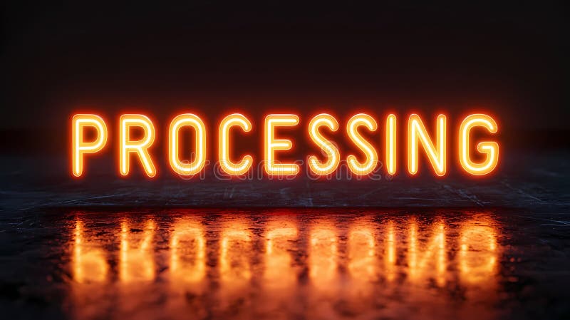 Processing Neon Sign Reflecting on Wet Floor Stock Illustration ...