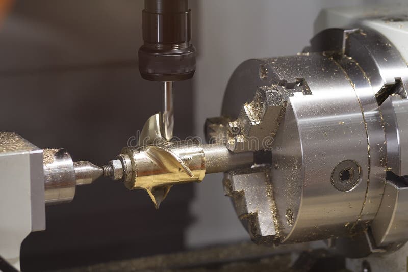 Processing Parts on a Modern Lathe. Metal Processing Stock Photo ...