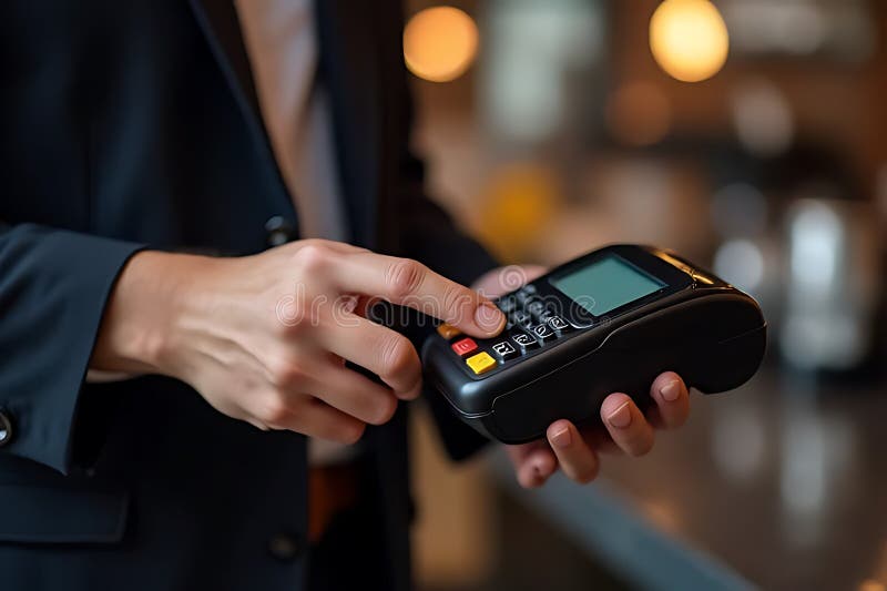 Processing Payments with a Terminal Retail Store Close-up View Modern ...