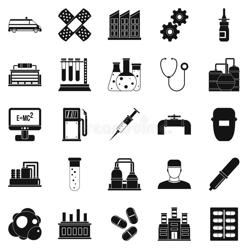 Processing Plant Icons Set, Simple Style Stock Vector - Illustration of ...
